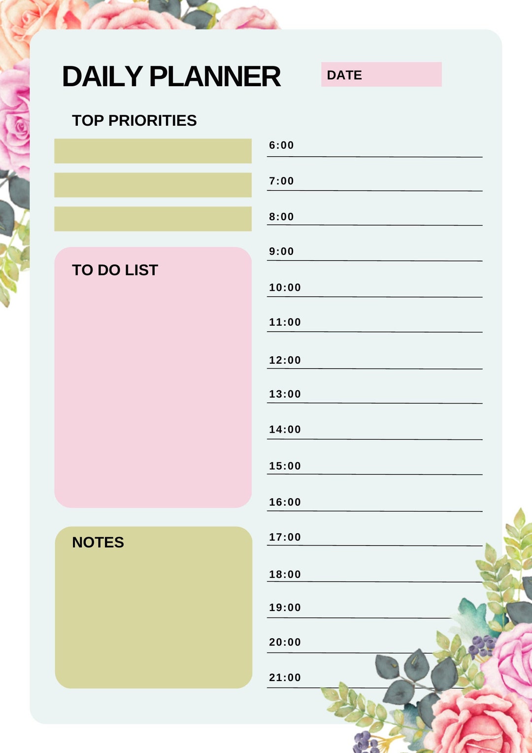 Printable Daily Planner Day Planner Printable - Etsy