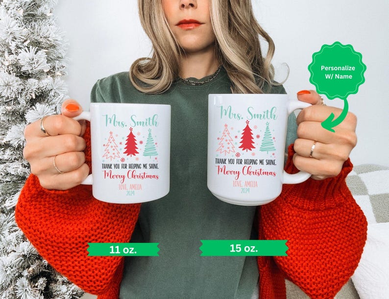 Personalized Teacher Christmas Coffee Mug, Custom Teacher Mug Gift for ...