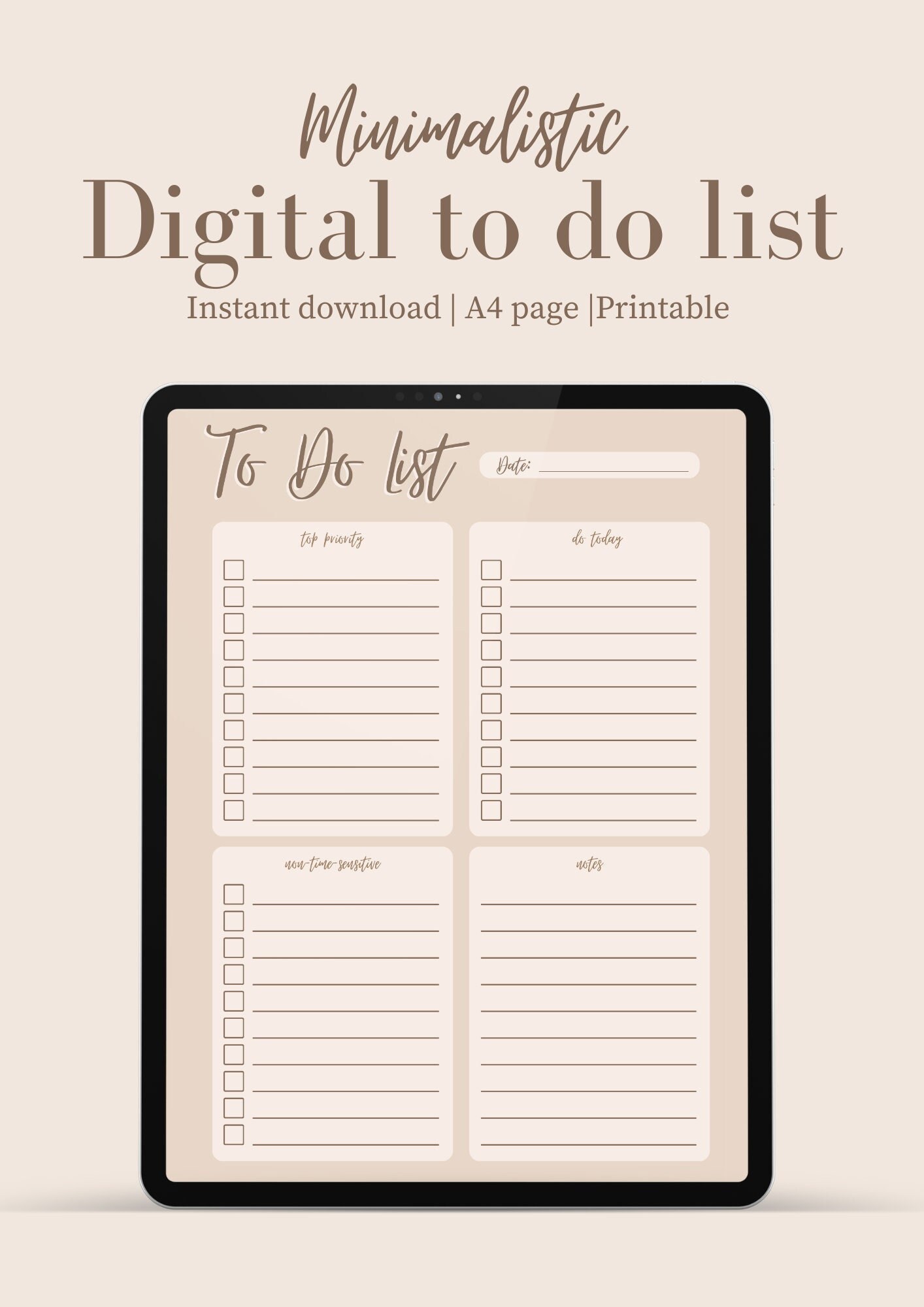 Minimalistic To-do List Template A4 - Etsy