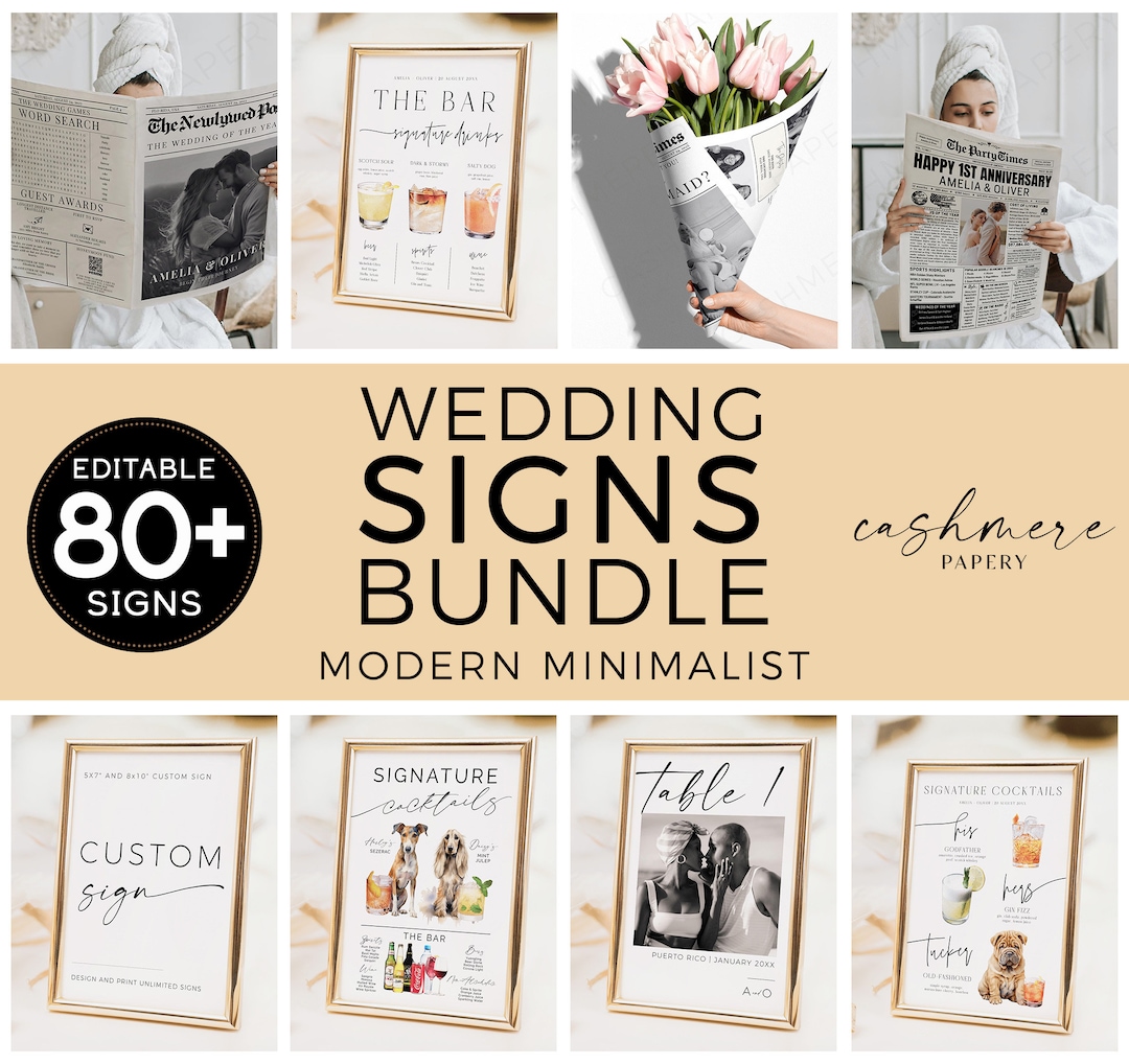 Wedding Sign Bundle Retro, Minimalist Wedding Sign Package, 80 ...