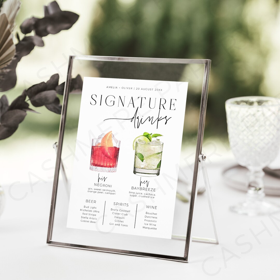 Printable Bar Menu Template Signature Cocktails Sign Download - Etsy