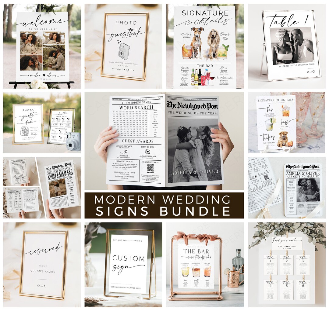 Editable Sign Bundle Table Reception Templates, Modern Wedding Signs ...