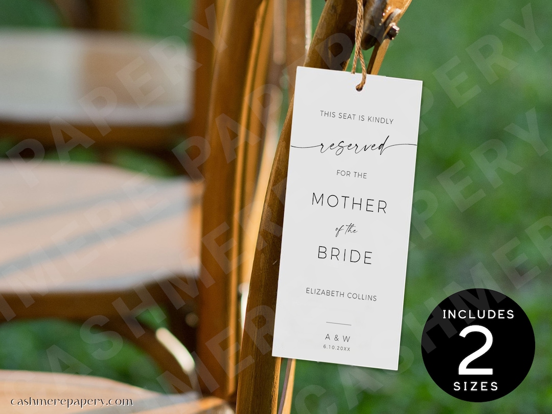 Wedding Ceremony Chair Tags, Reserved for Parents Seating Tags for ...