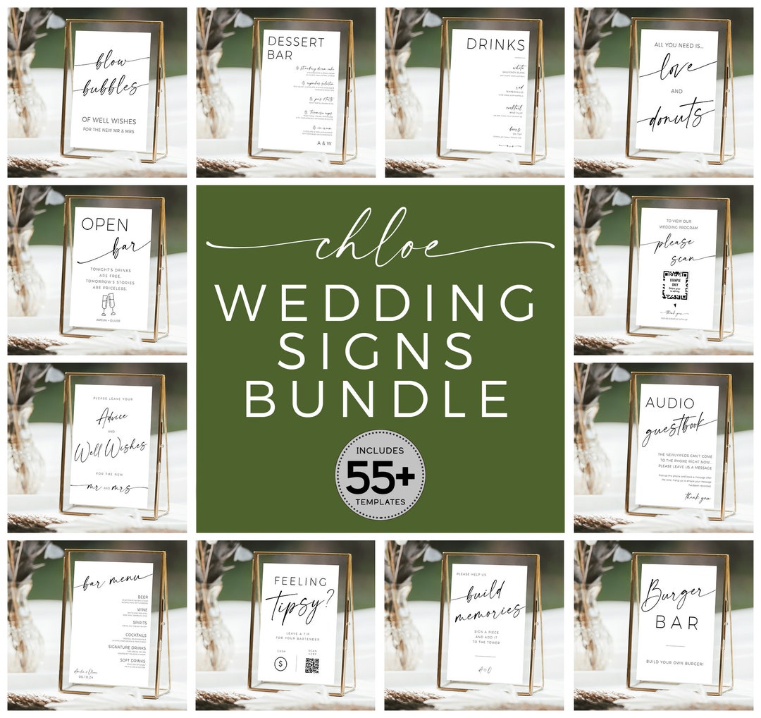 Wedding Sign Reception Bundle, Minimalist Wedding Signs Bundle, 55 ...
