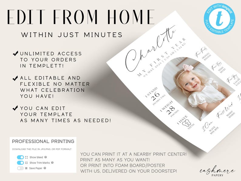 Editable First Birthday Milestone Sign, Customer Edited Template ...