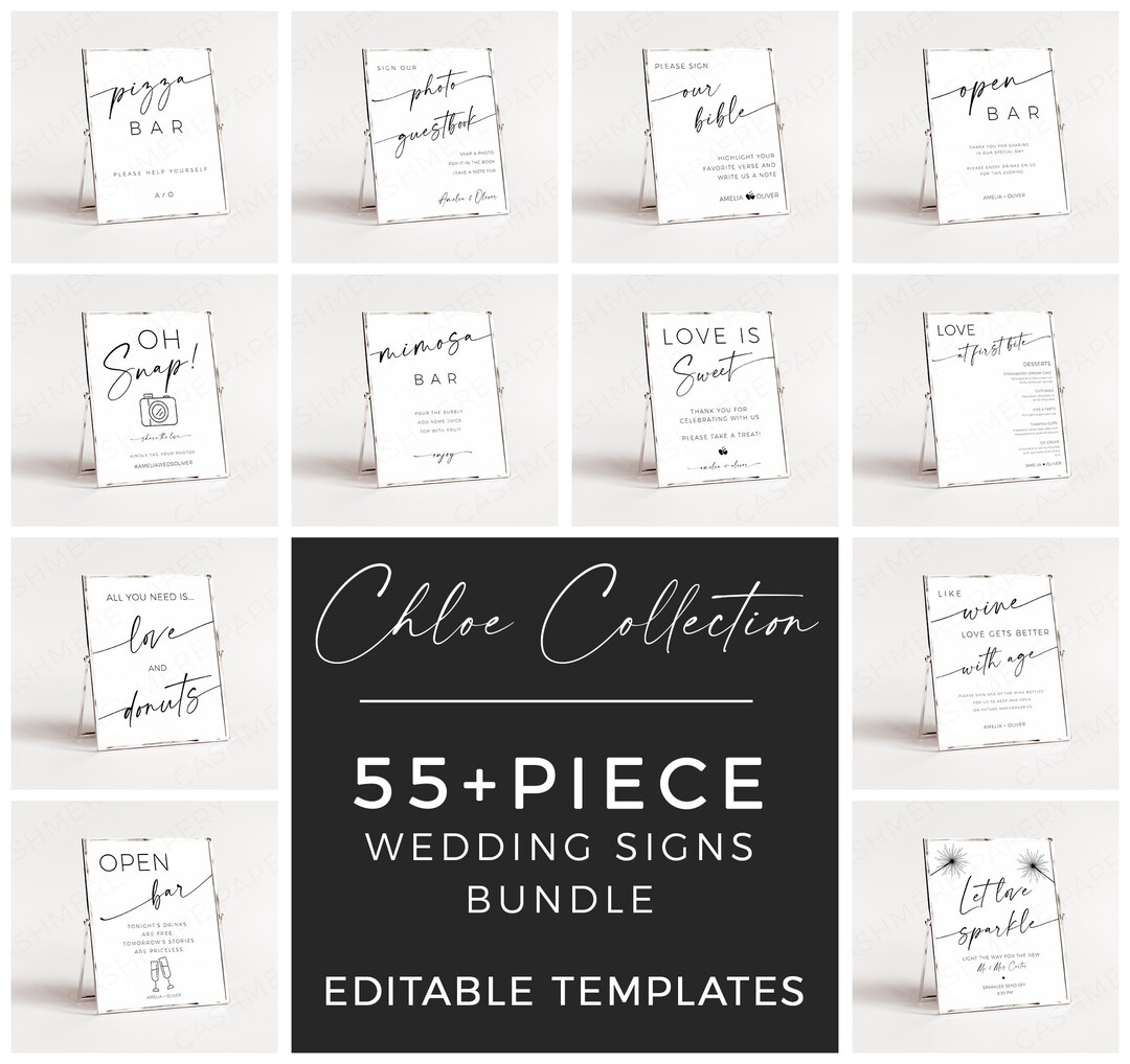 Wedding Reception Signs Templates Bundle Modern Minimalist Editable ...