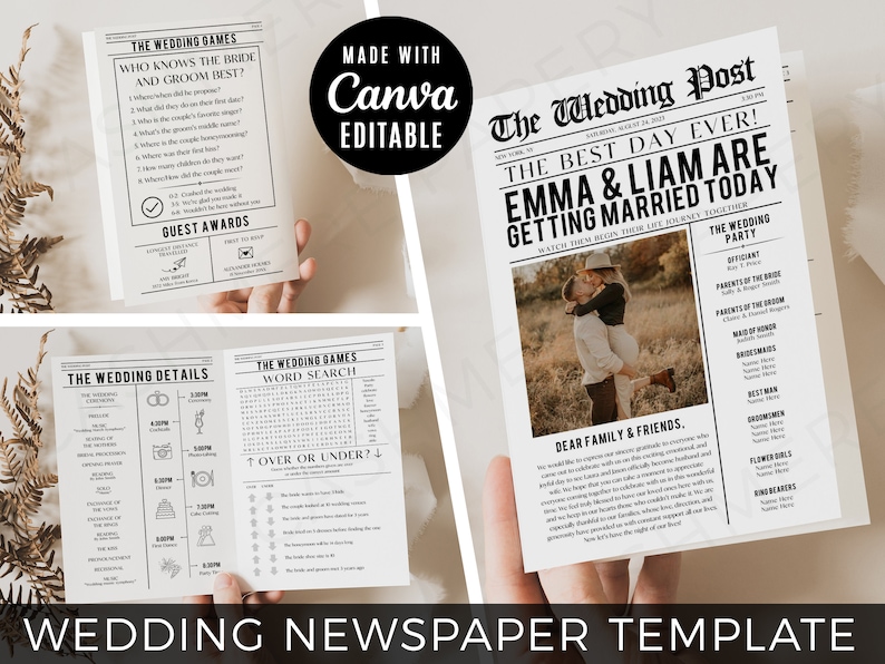 Newspaper Wedding Program Template Canva Editable Infographic - Etsy