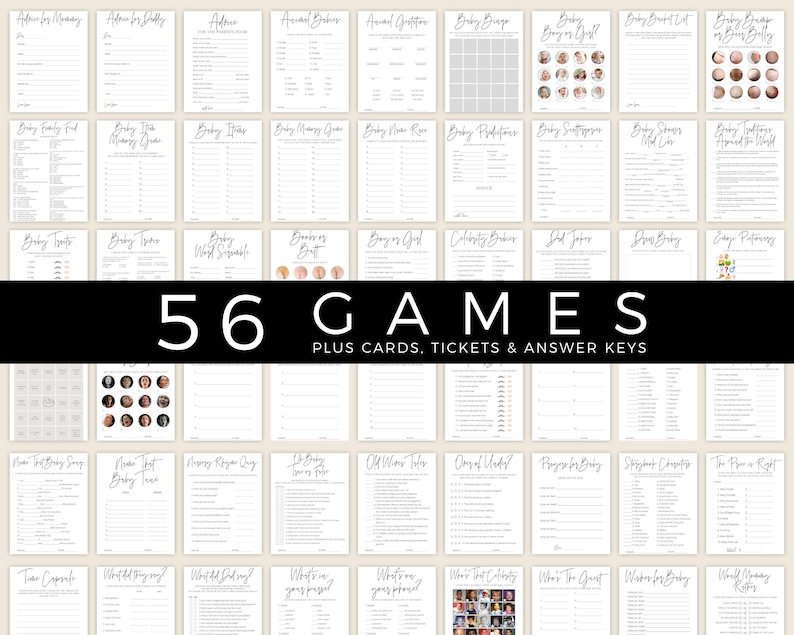 Fully Editable Baby Shower Games Bundle, 80+ Minimal Printable Baby ...
