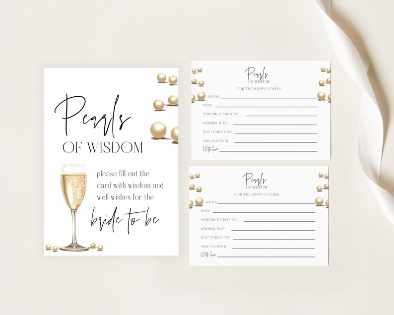Pearls of Wisdom Cards Bridal Shower, Pearls of Wisdom Advice Cards ...