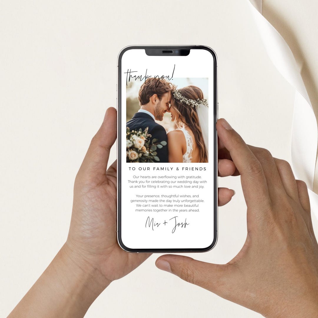 Electronic Wedding Thank You Card Template, Modern Minimalist Text ...