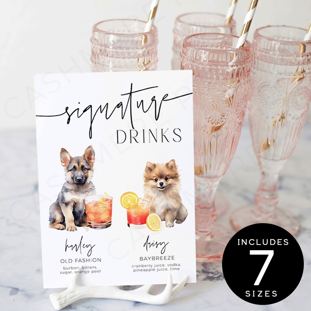 Pet Signature Drink Sign for Wedding, His and Hers Editable Cocktail ...