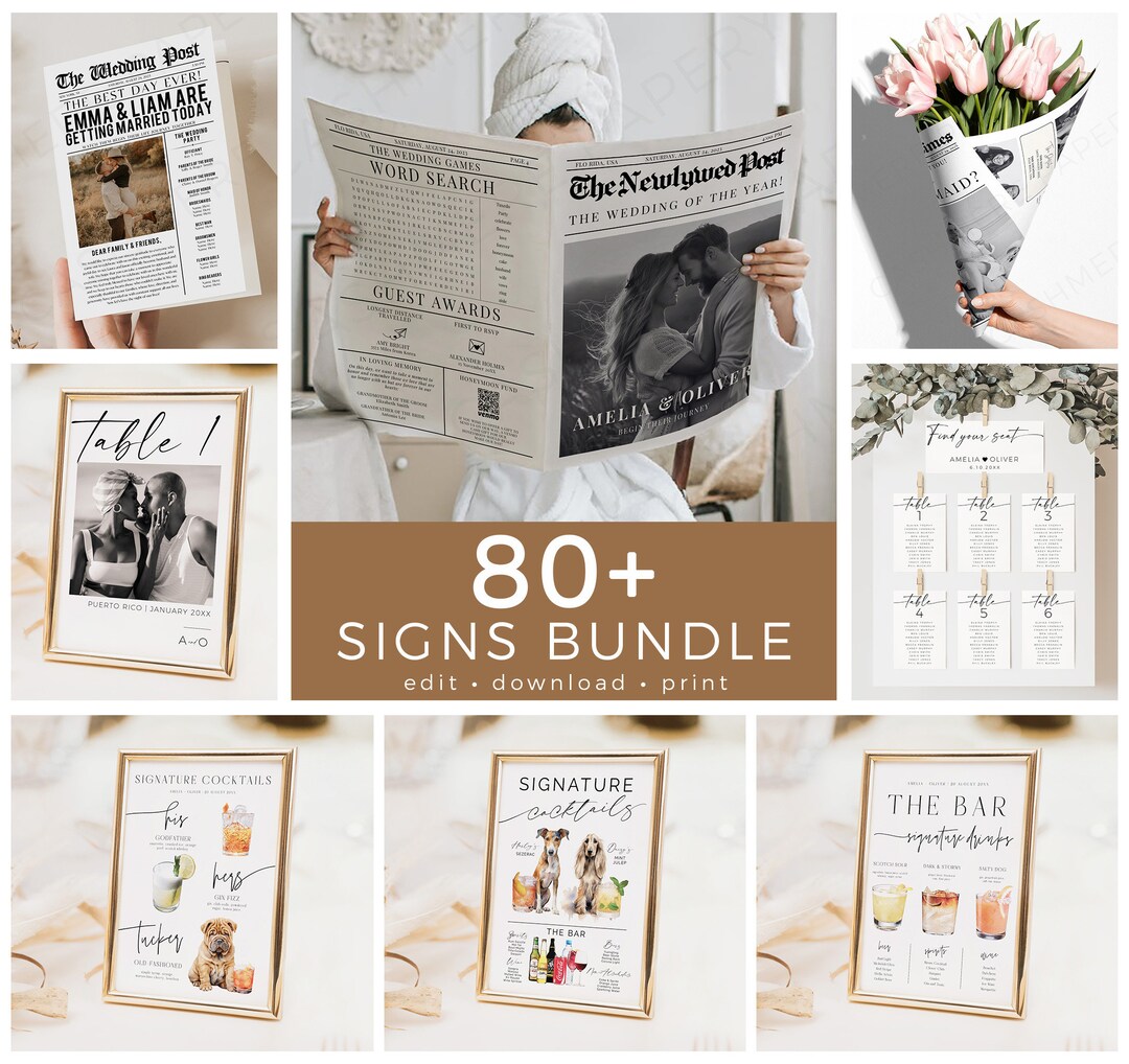 Minimalistic Wedding Sign Bundle, Modern Signs Package 80+ Reception ...