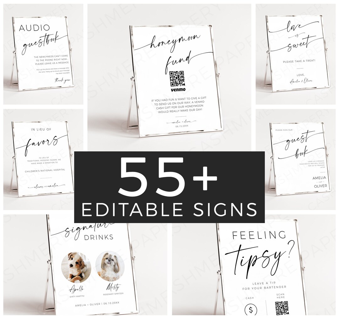 55+ Editable Wedding Signs Templates Bundle, Bridal Shower Minimalist ...