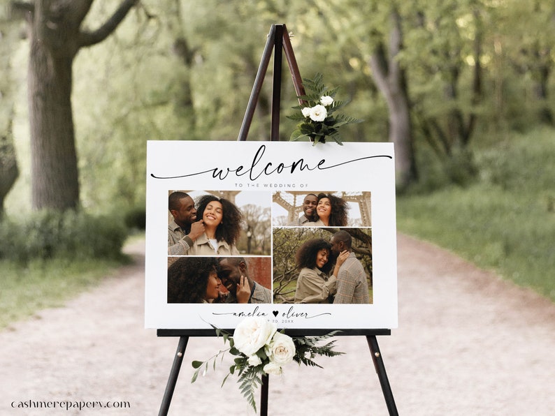 Photo Collage Wedding Welcome Sign | Photo Wedding Rehearsal Sign ...