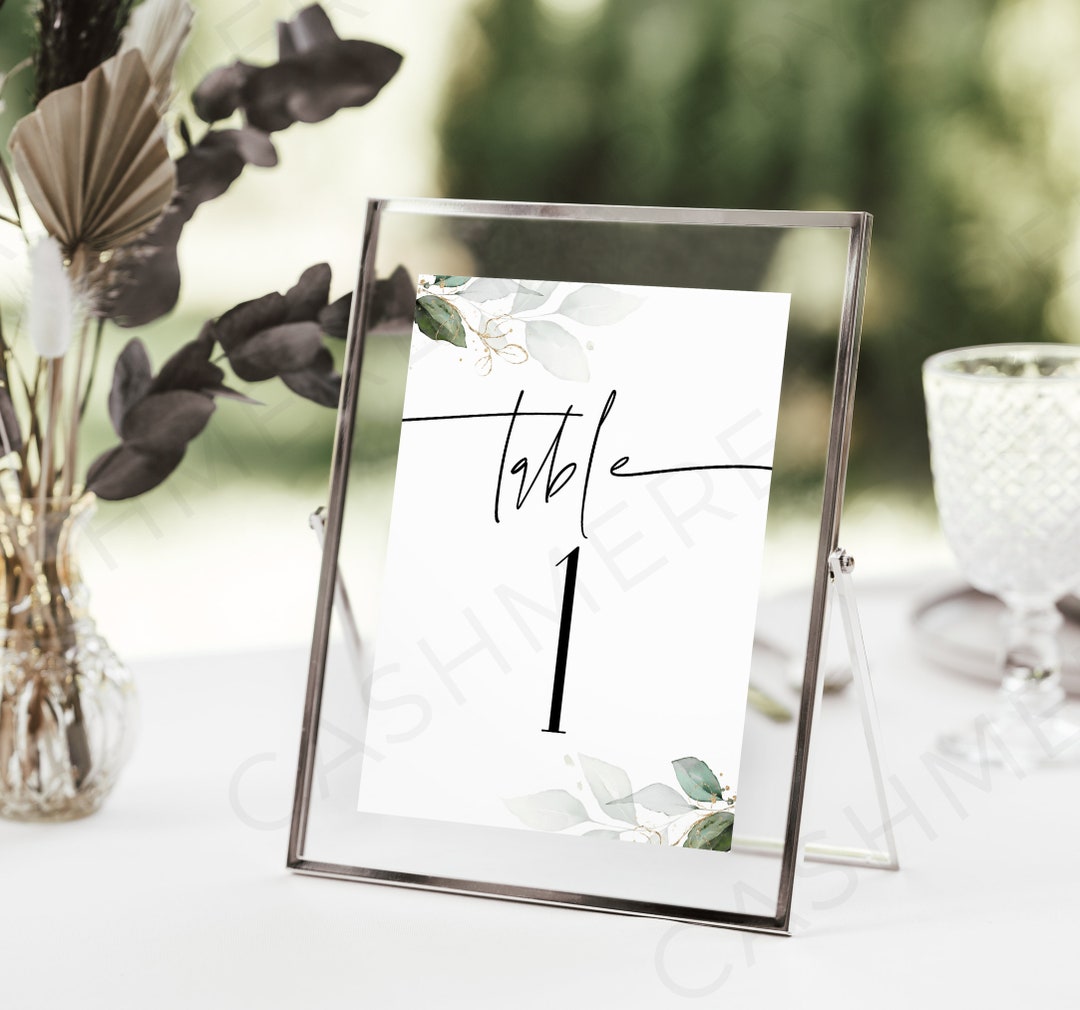 Modern Eucalyptus Wedding Table Numbers, Editable Number Cards Template ...