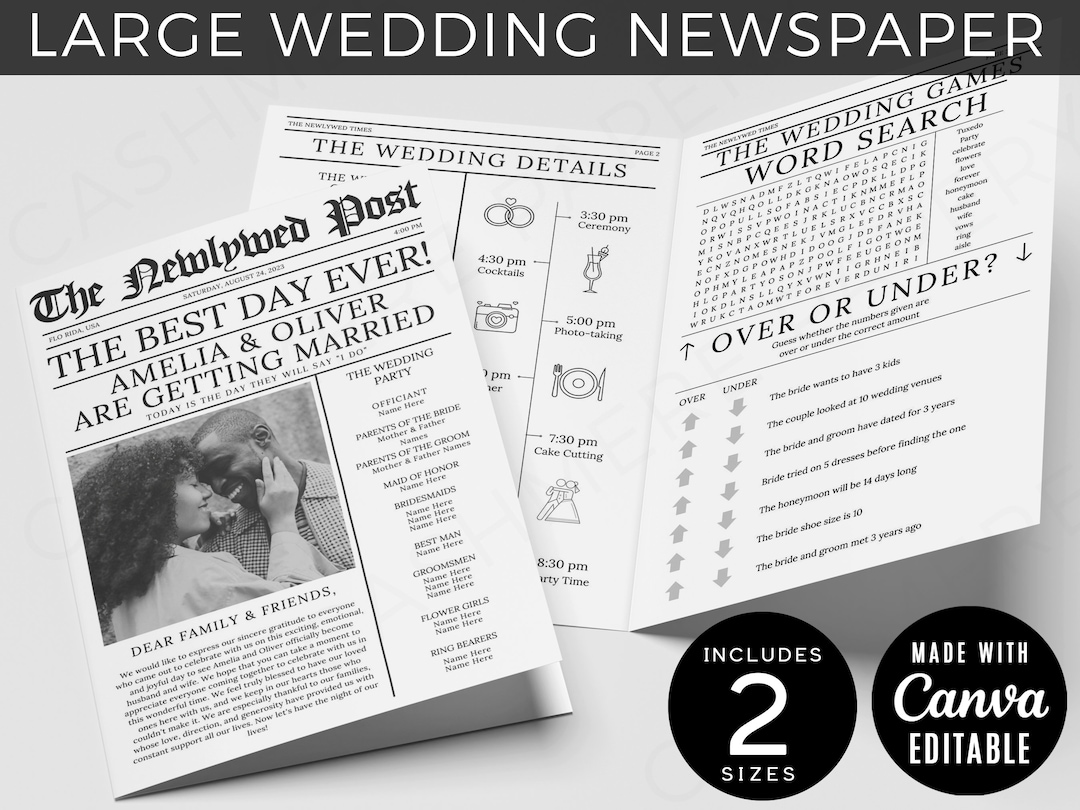 Wedding Newspaper Program Canva | Large Folded Editable Infographic ...