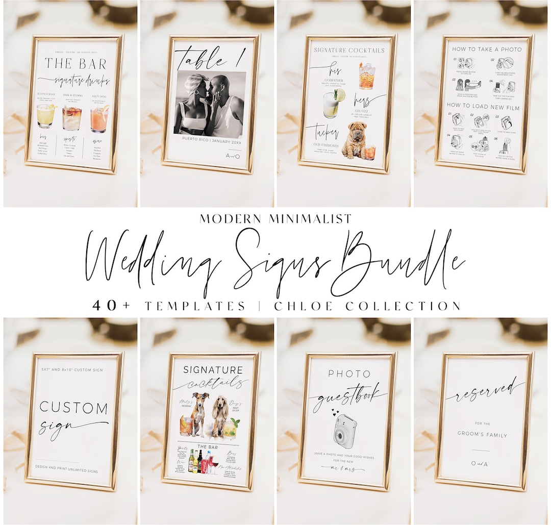 Wedding Reception Table Signs 40 Editable Printable, Modern Sign Bundle ...