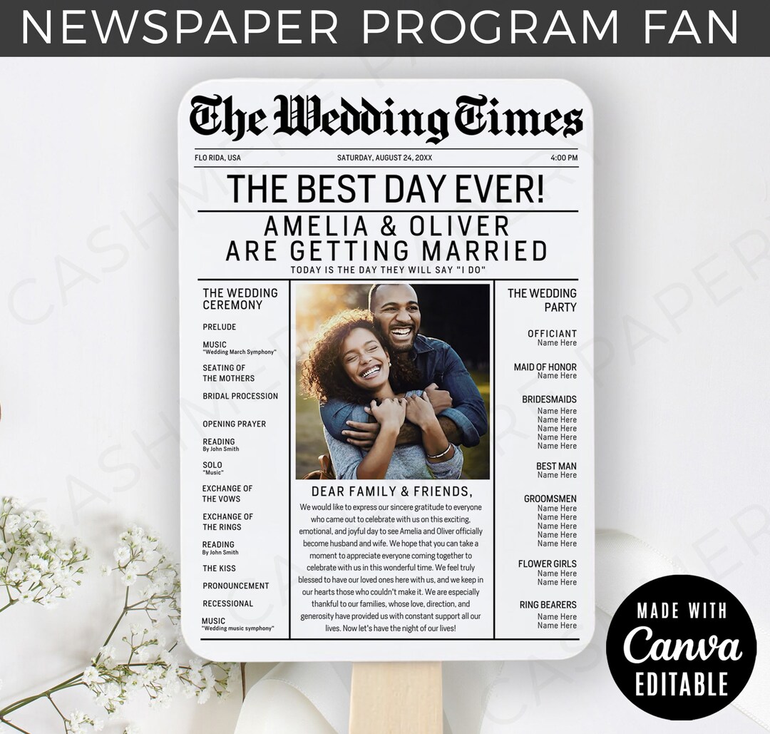 Wedding Newspaper Fan Template, Newspaper Wedding Program Template ...