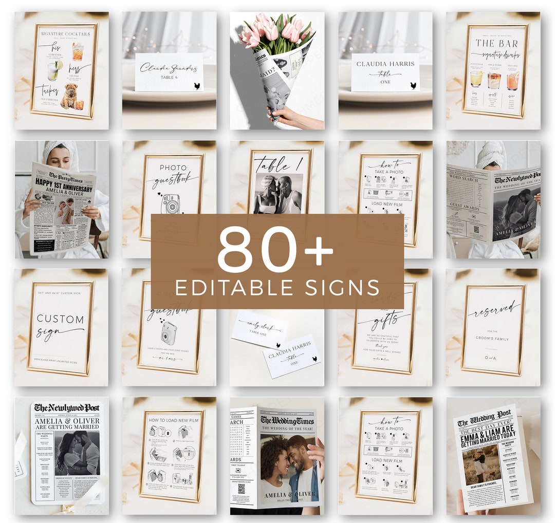 Editable 80+ Signage Suite Printable, Wedding Sign Bundle, Modern ...