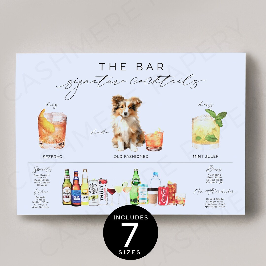 Pet Signature Drink Signs for Wedding Bar Menu, Printable Bar Menu His ...