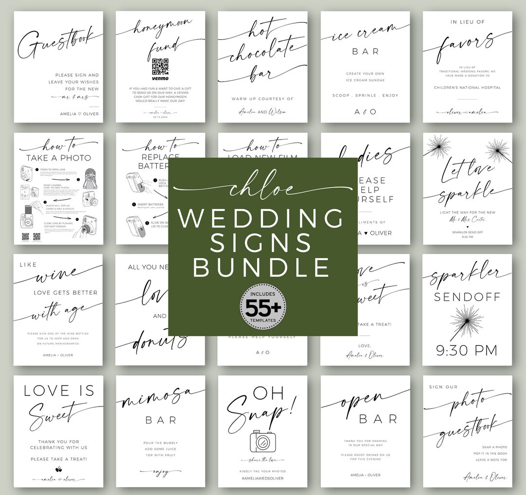 Wedding Signs Template Bundle Wedding Signs Bundle Minimalist Wedding ...