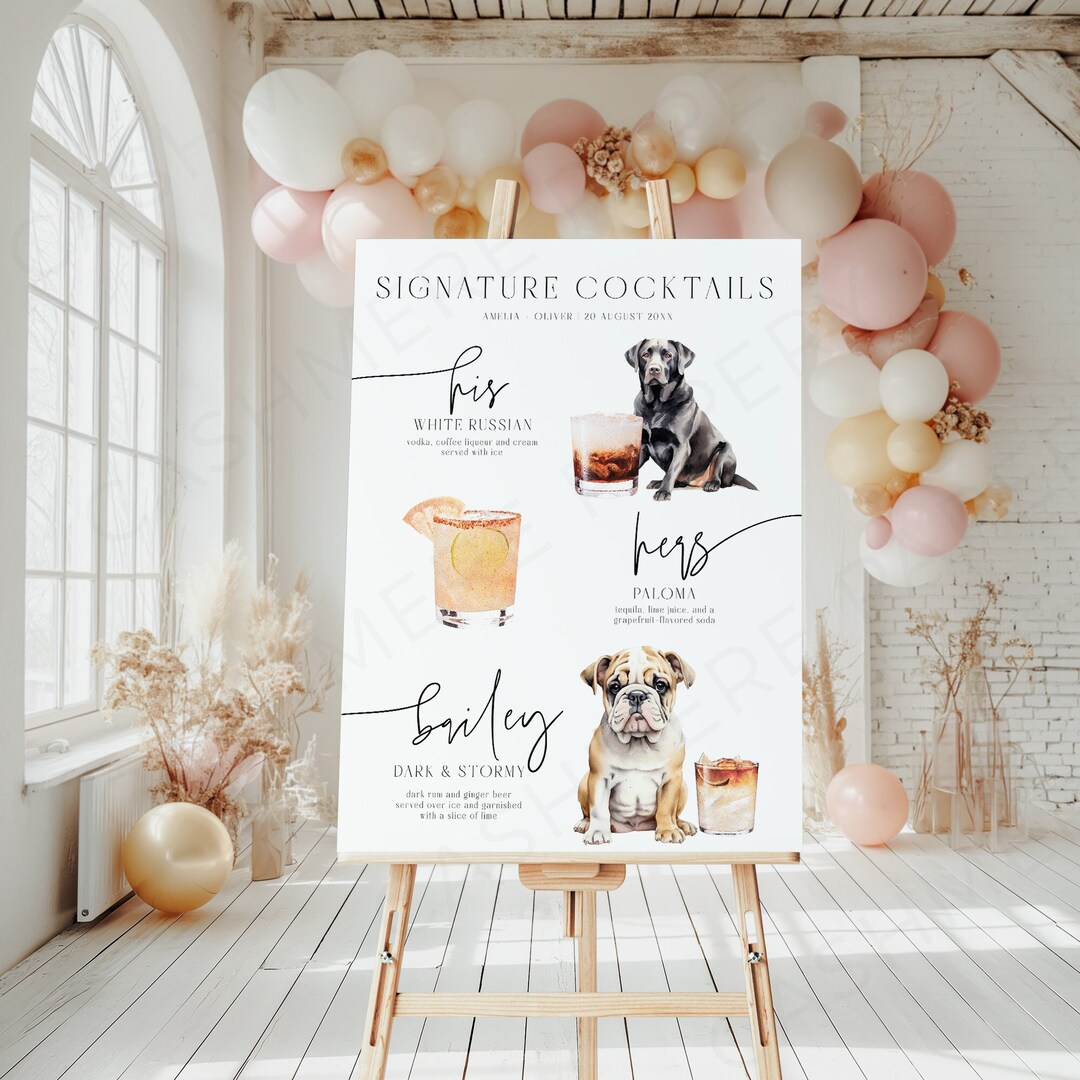 Dog Drink Signage, His and Her Drinks and Pets Wedding Signature ...