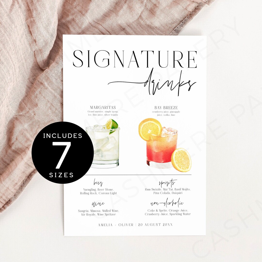 Signature Drink Sign 5x7, Signature Drink Sign With Images, Signature ...