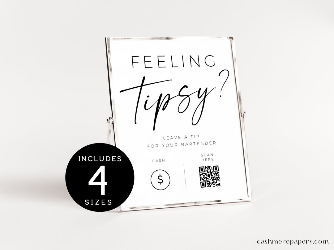 Feeling Tipsy, Tip Your Bartender Sign Template | Wedding Tip Jar Venmo ...