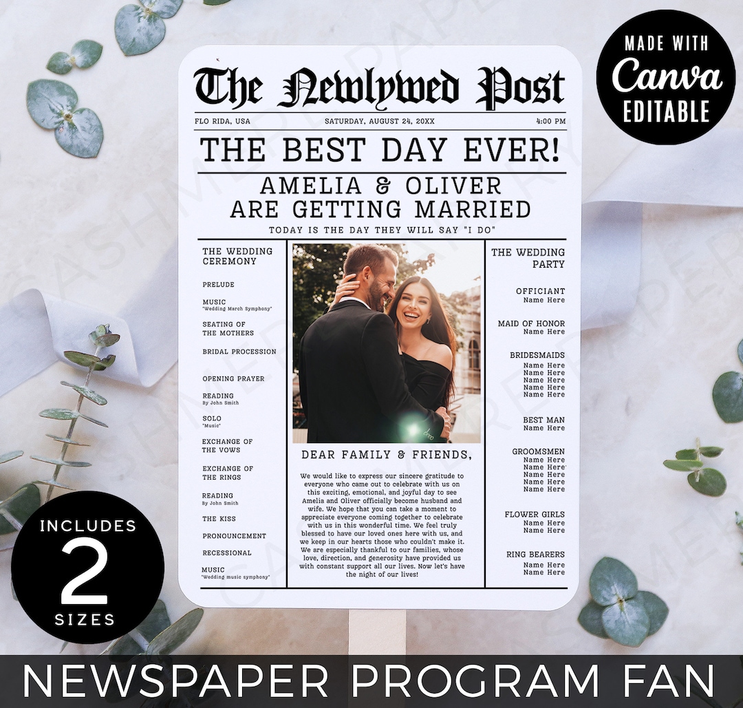 Wedding Newspaper Fan Template, Newspaper Wedding Program Template ...