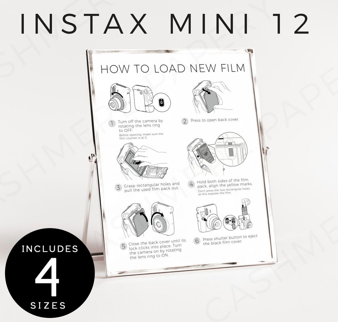Instax Mini 12 Polaroid Instruction, How to Load New Film Camera Instructions Sign, Editable ...