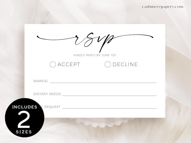 RSVP Card Template | Minimalist Wedding Response | Modern Online Reply ...