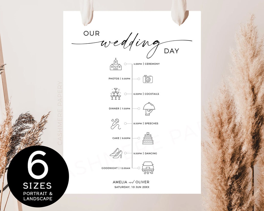 Detailed Wedding Timeline Template | Our Wedding Day Schedule Signage ...