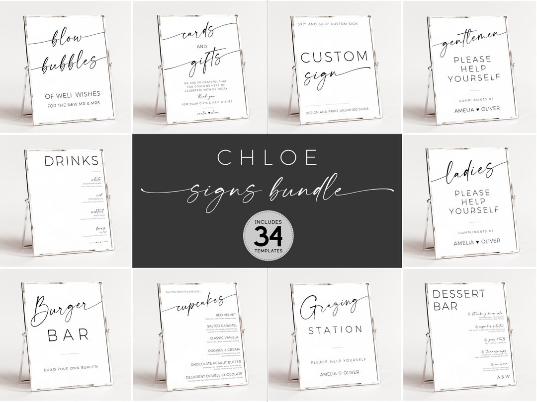 Minimalist Wedding Sign Bundle Modern Wedding Signs Bundle Editable ...