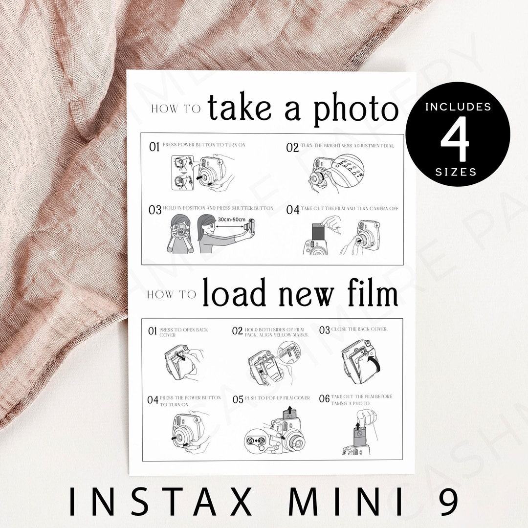 Instax Mini 9 Camera Instructions Sign Template, How to Load New Film ...