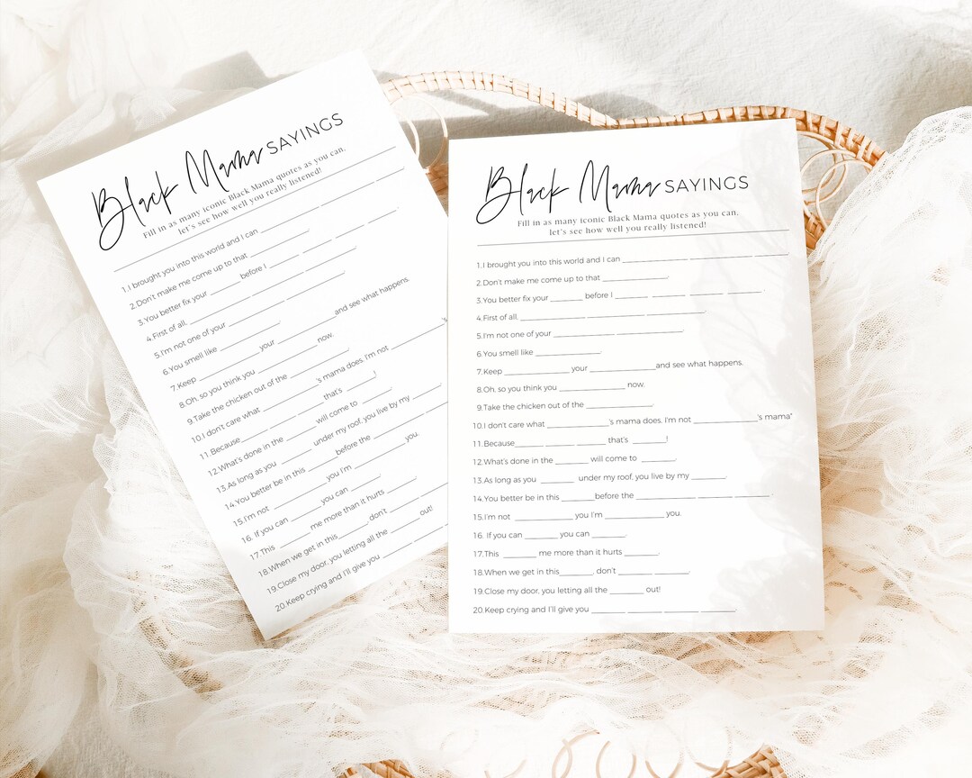 Printable Black Mom Sayings Baby Shower Game Bingo, Black Mama Games ...