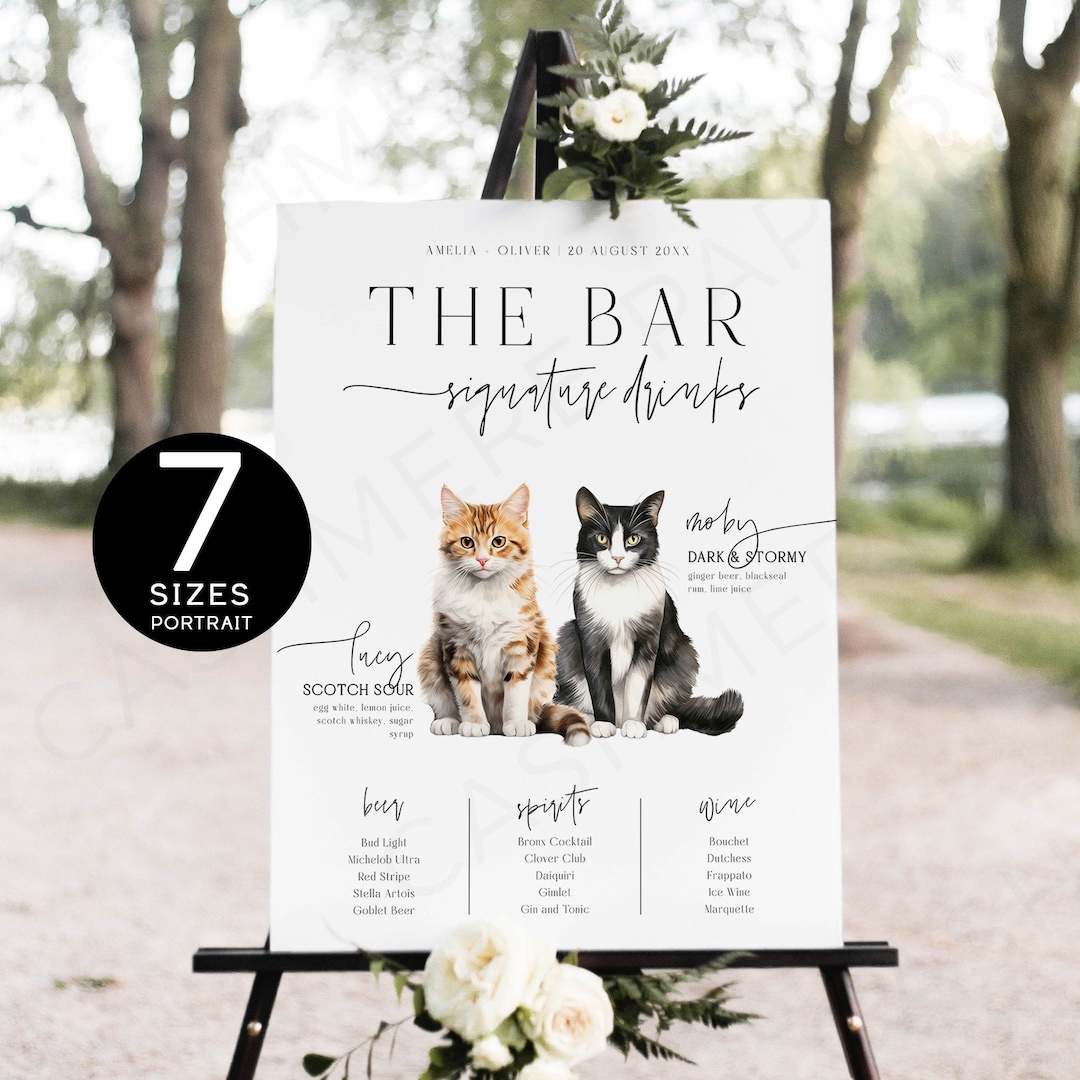 Signature Drink Sign With Cat, Pet Signature Drinks Template for ...