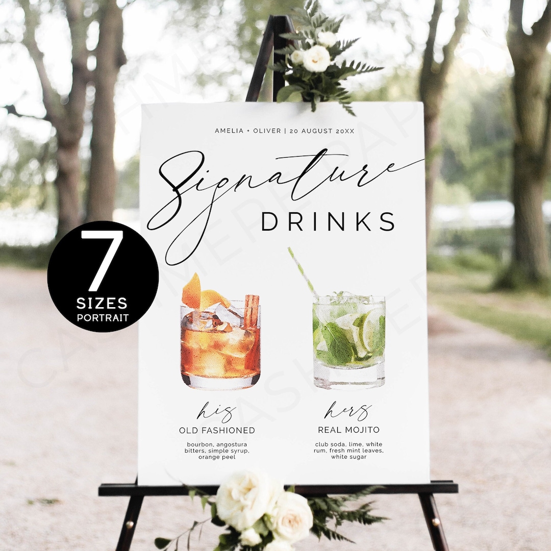 Wedding Signature Drink Poster, Editable Bar Menu Drinks Sign, Custom ...