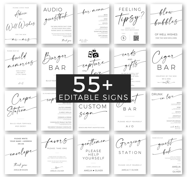 55+ Wedding Reception Signs Templates Bundle, Bridal Shower Minimalist ...