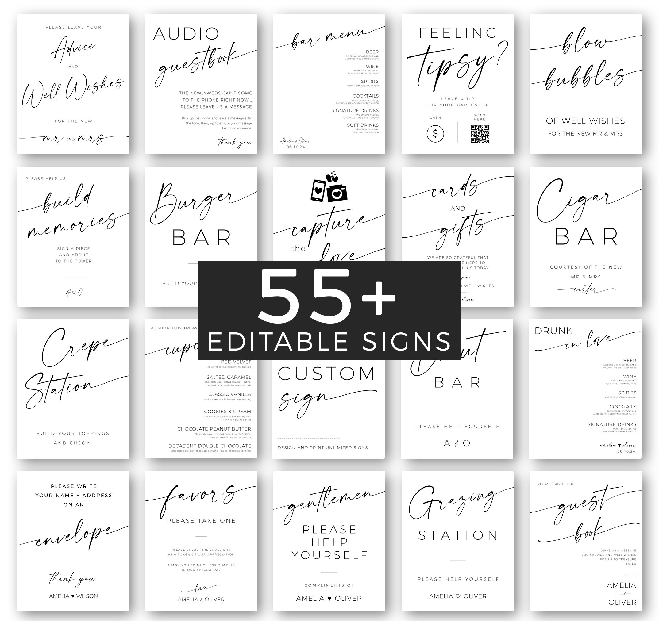 55+ Wedding Reception Signs Templates Bundle, Bridal Shower Minimalist ...