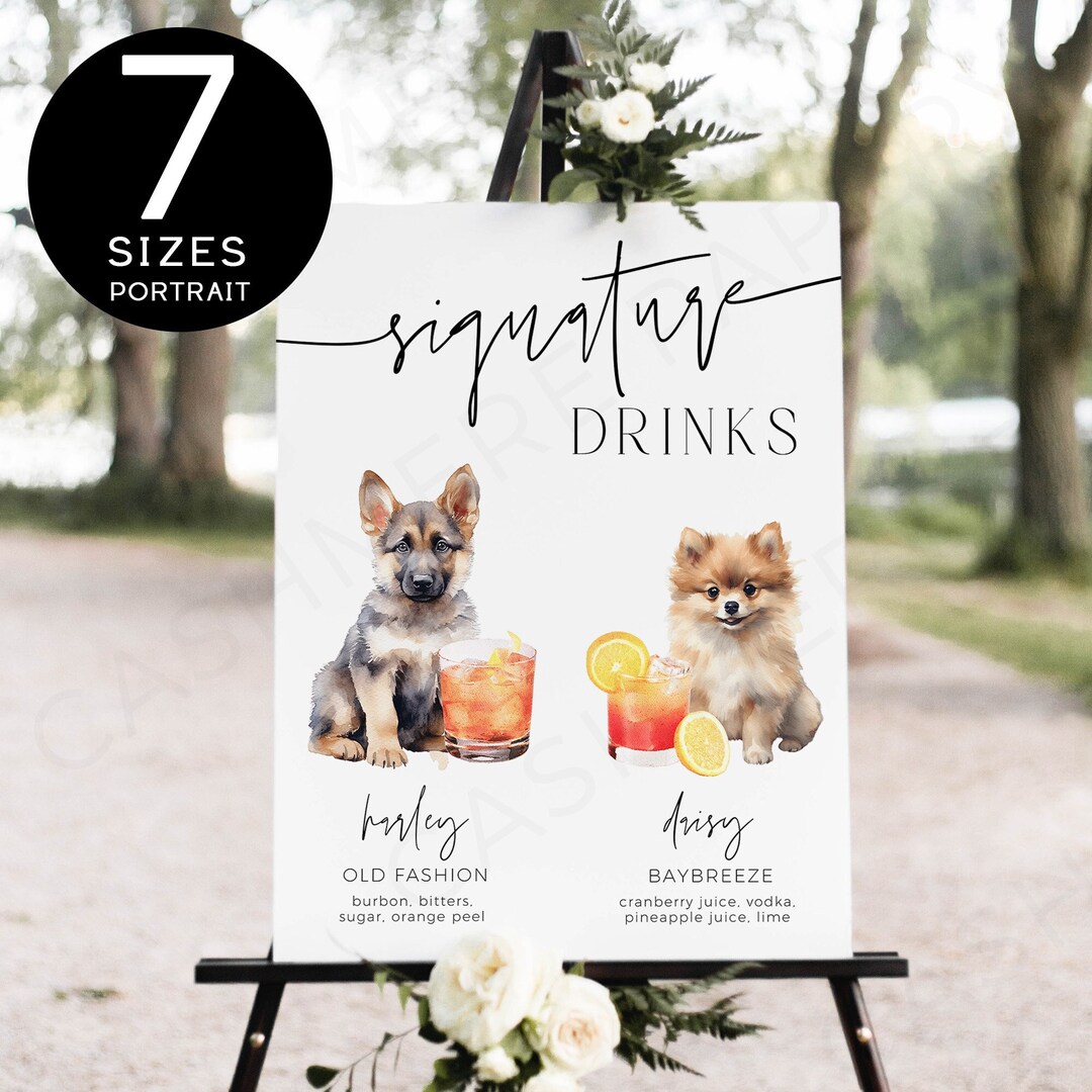 Wedding Bar Menu Dogs, Bar Menu Sign Wedding Dogs, Bar Menu Template ...