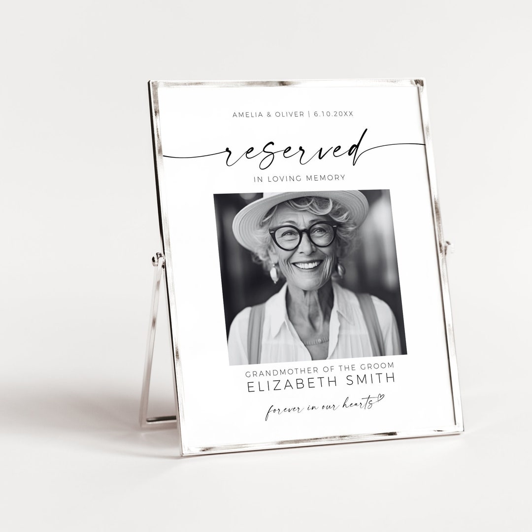 Reserved Seat Sign Loving Memory, Editable Wedding Memorial Chair ...