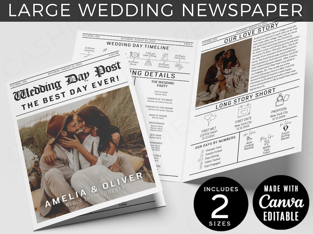 Wedding Newspaper Pdf, Customizable Wedding Newspaper, Large Wedding ...