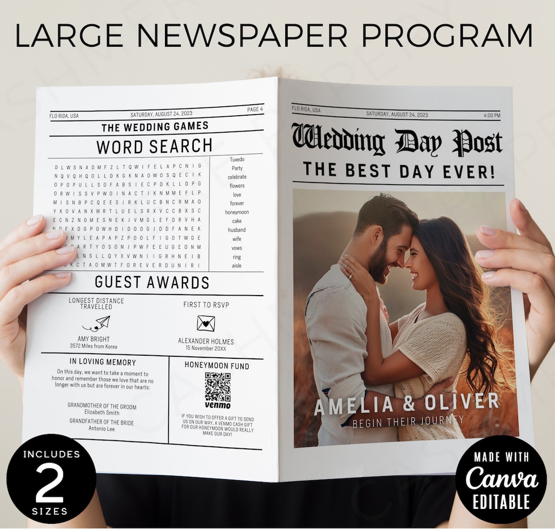 Wedding Newspaper Pdf, Customizable Wedding Newspaper, Large Wedding ...
