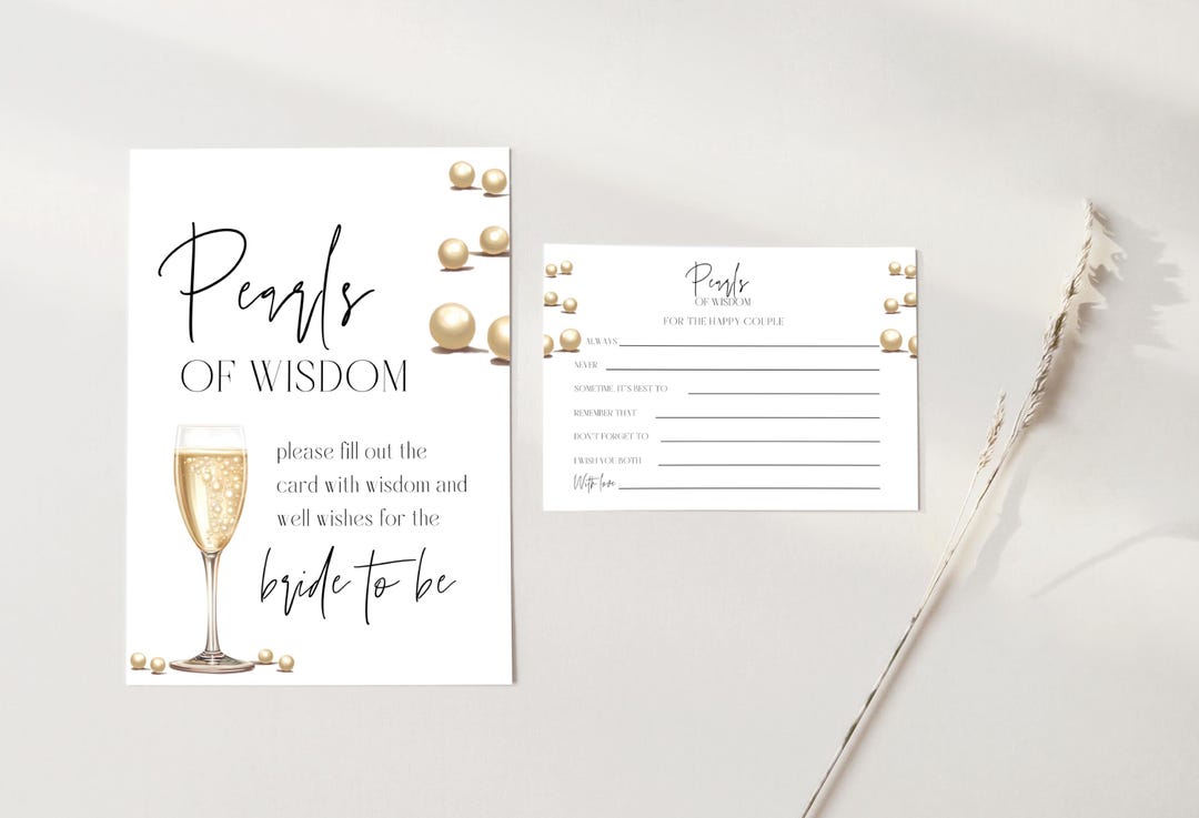 Pearls of Wisdom Cards Bridal Shower, Pearls of Wisdom Advice Cards ...