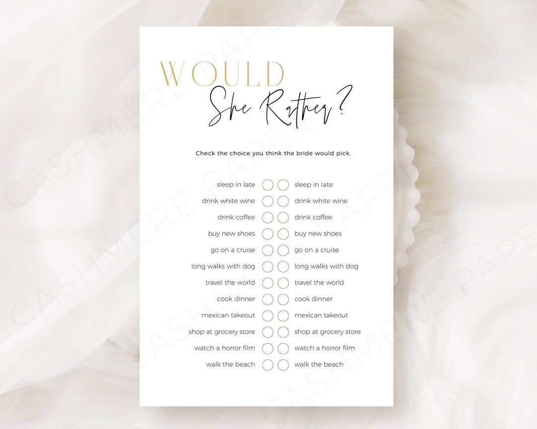 Would She Rather Template, Bride Would Rather Fun Bridal Shower ...