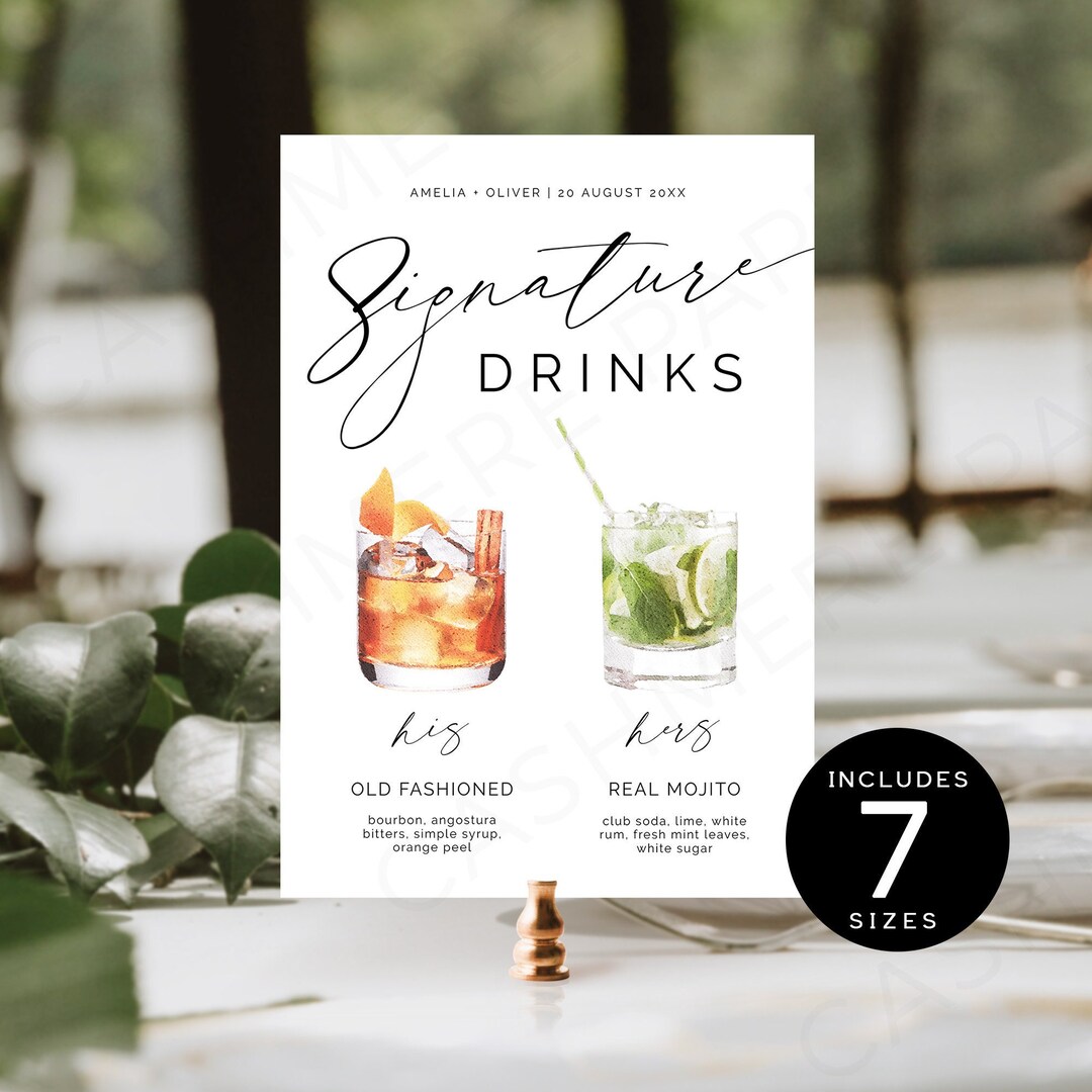 Single Signature Drink Sign, Downloadable Signature Drink Sign ...