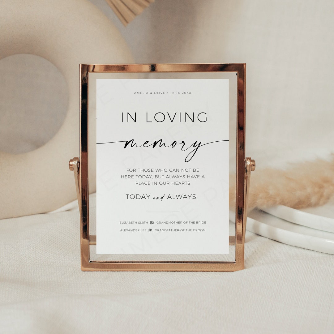 In Loving Memory Table Top Sign, Wedding Reception Memorial Reserved ...