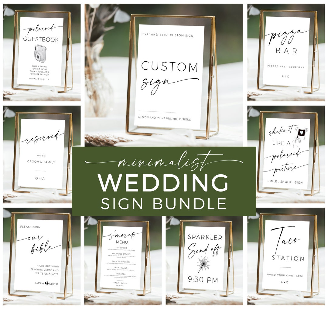Monogram Wedding Sign Bundle, Digital Wedding Invitation , Modern ...