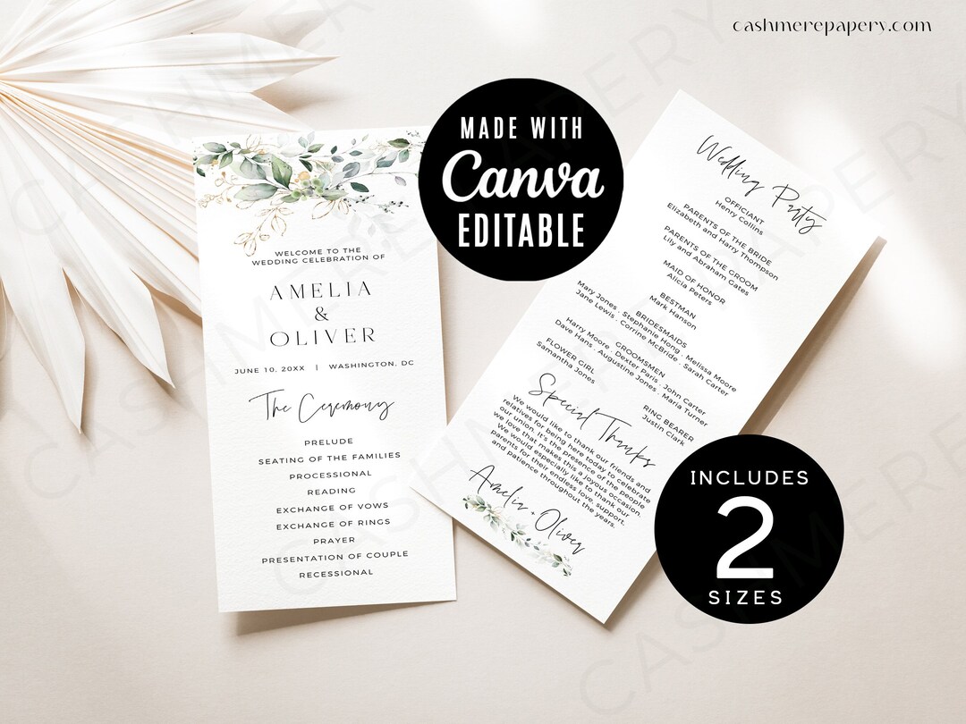 Downloadable Catholic Wedding Program Template Editable Church Ceremony ...