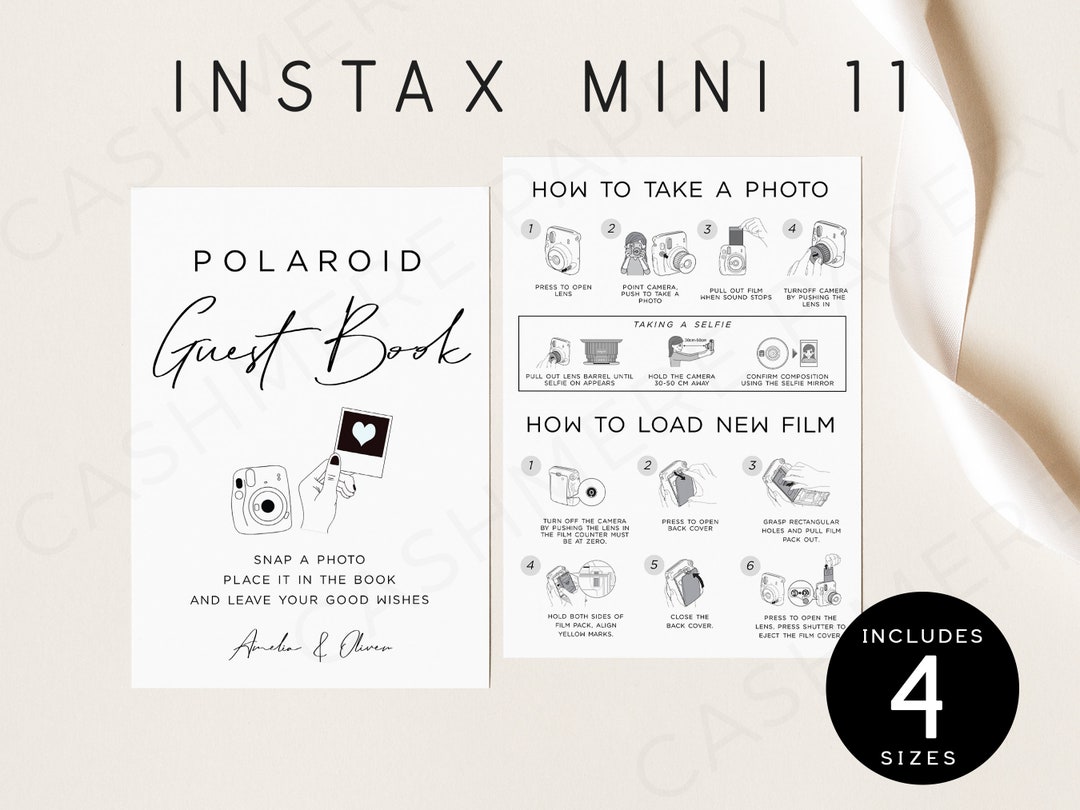 Editable Instax Mini 11 Instructions, Wedding Photo Guest Book Sign ...